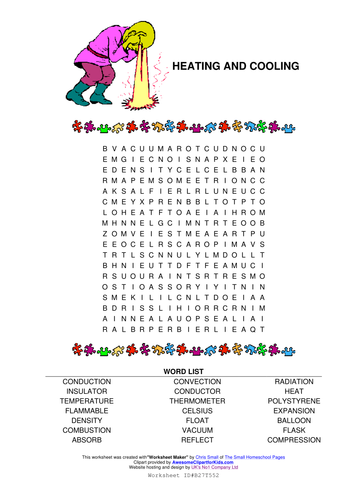 Heating and cooling wordsearch | Teaching Resources