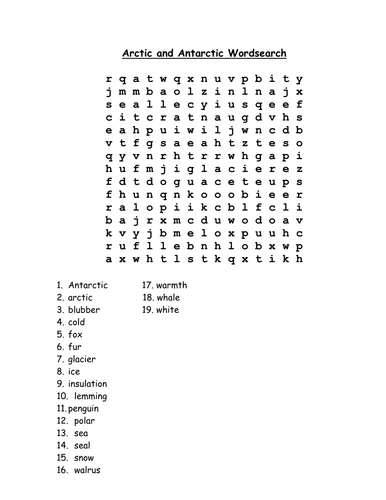 Arctic and antarctic wordsearch | Teaching Resources