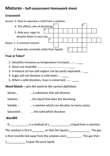 Mixtures Self-assessed homework handout | Teaching Resources