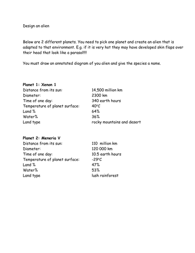 Design an alien | Teaching Resources