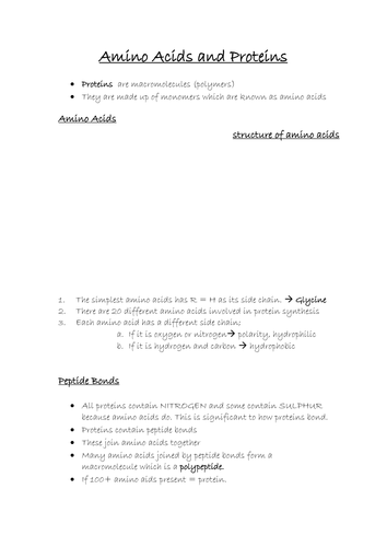 Amino acids and proteins workbook | Teaching Resources