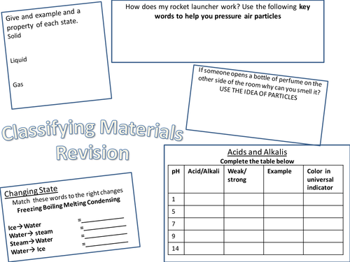 Classifying Materials Revision Worksheet Teaching Resources