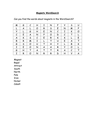 Magnets wordsearch | Teaching Resources