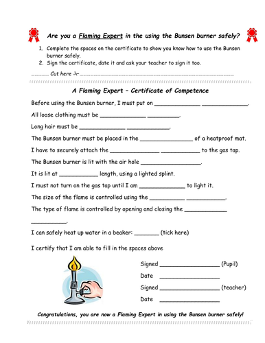 Bunsen burner certificate | Teaching Resources