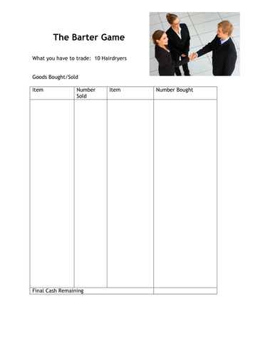 Barter Game | Teaching Resources