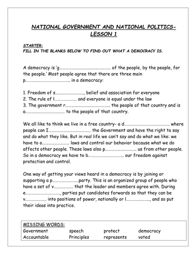 Democracy - fill in the blanks | Teaching Resources