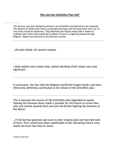 Why did the Schlieffen Plan fail essay writing activity (no writing ...