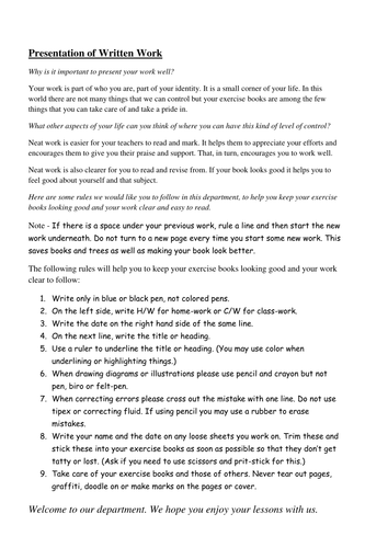 Presentation of Written Work | Teaching Resources
