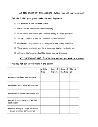 Group work evaluation sheets | Teaching Resources