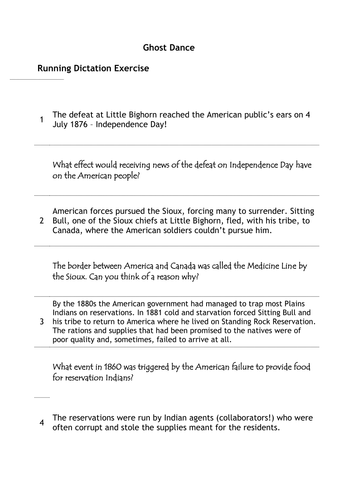 Ghost Dance Running Dictation Exercise | Teaching Resources