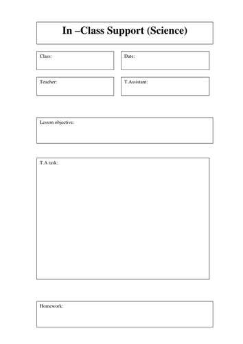 TA in class support sheet | Teaching Resources