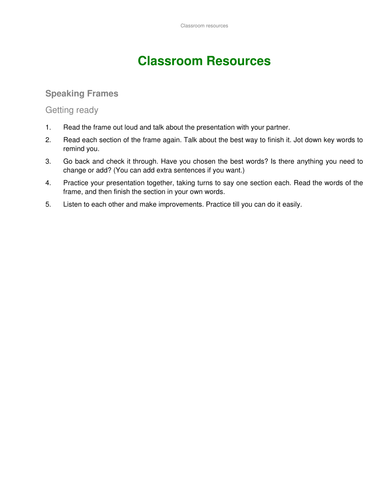 Speaking frame | Teaching Resources