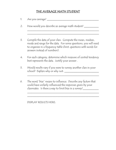 Average Student Project -Lesson Plan/Teacher Notes by dsc505 - Teaching ...