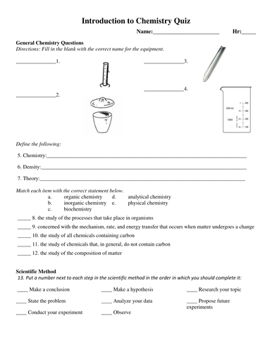 Introduction To Chemistry Quiz