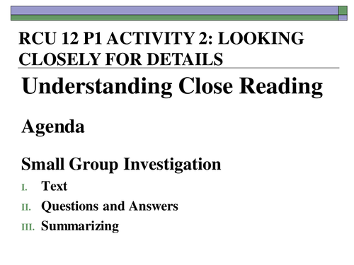 Understanding Close Reading 11/12 (2) | Teaching Resources