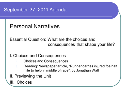 Choices - SpringBoard Level II Unit 1 (Part One) | Teaching Resources