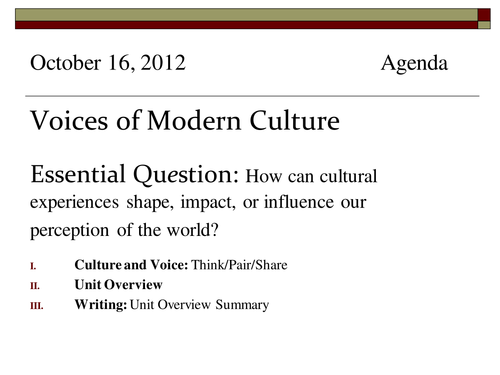 Grade 11 English Lesson Plans: SpringBoard Level V Unit 1 (Culture ...