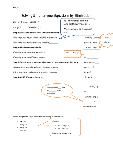 solving simultaneous equations by elimination | Teaching Resources solving simultaneous equations by elimination | Teaching Resources