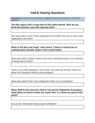 Wall E Worksheet