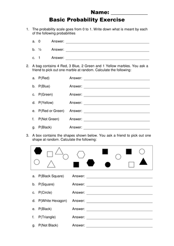 Basic Probability Exercise | Teaching Resources