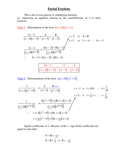 Partial Fractions Examples | Teaching Resources Partial Fractions Examples | Teaching Resources