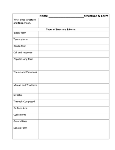'Structure & Form' Student handout | Teaching Resources
