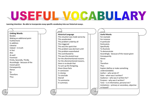 Essay Vocabulary | Teaching Resources
