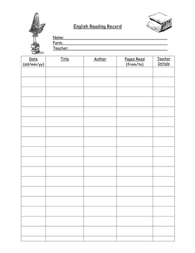 Reading Record Pro-forma | Teaching Resources