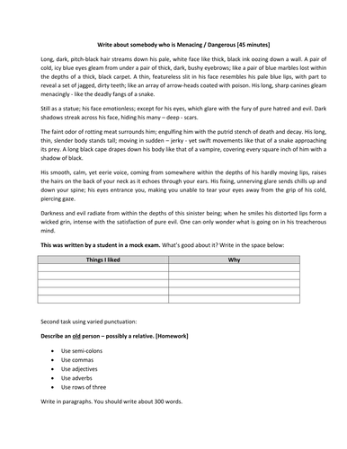 A Menacing Person - Descriptive Work | Teaching Resources