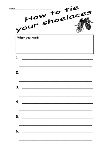 Write Instructions for how to Tie Shoe Laces | Teaching Resources
