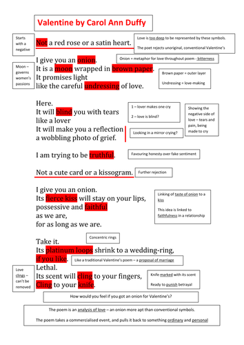 'Valentine' by Carol Ann Duffy - Analysis Guide | Teaching Resources
