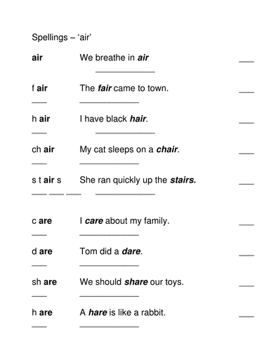 air spellings | Teaching Resources