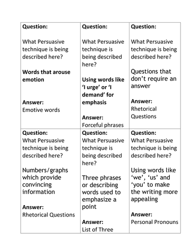QQT Cards for Persuasive Techniques | Teaching Resources