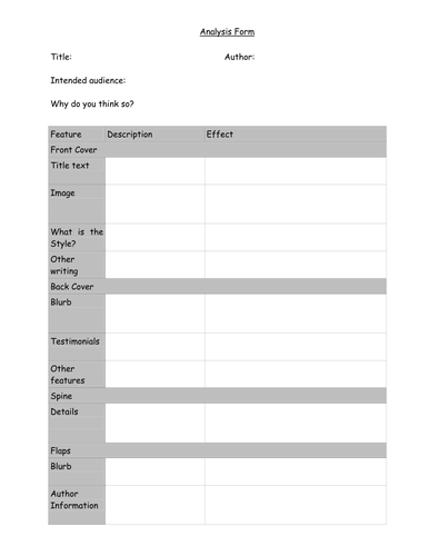 Book Cover Analysis handout | Teaching Resources