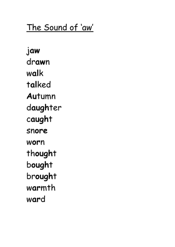 aw word list | Teaching Resources