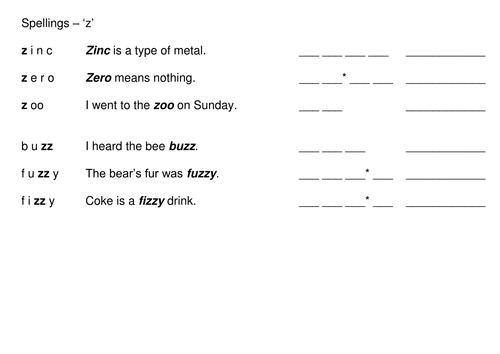 z spellings | Teaching Resources