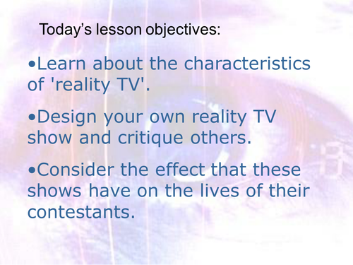 Reality TV – Design Your Own Show | Teaching Resources