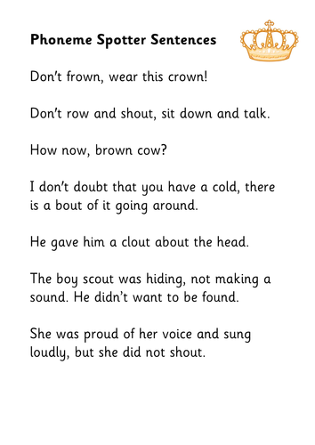 Phoneme spotter sentences ou/ow by lukeliamlion - Teaching Resources - TES