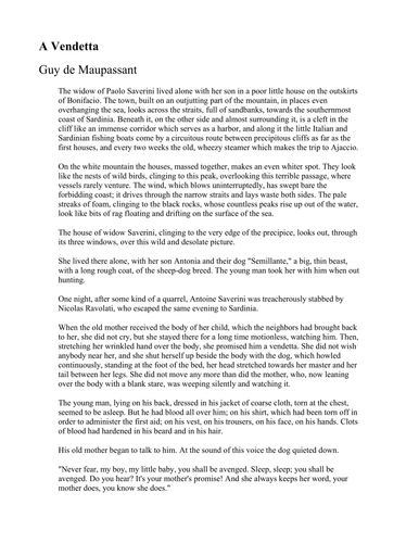 Vendetta by Guy de Maupassant literature | Teaching Resources