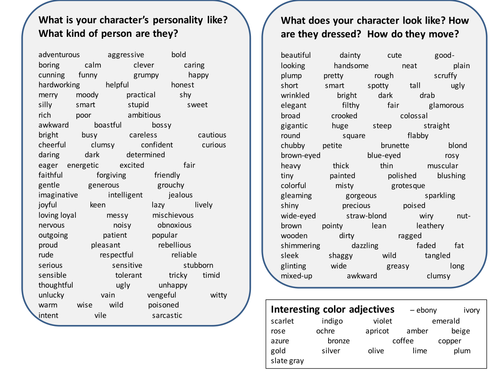 Describing characters - finding adjectives | Teaching Resources