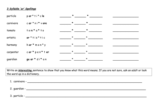 3 syllable ar words | Teaching Resources