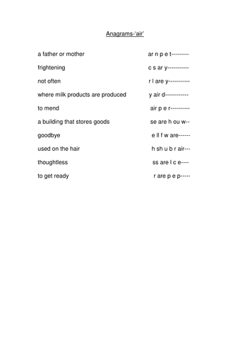 Air Anagrams | Teaching Resources