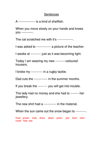 aw sentences | Teaching Resources