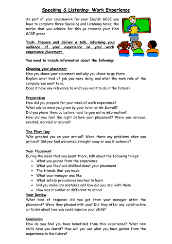 Work Experience Talk Speaking & Listening | Teaching Resources