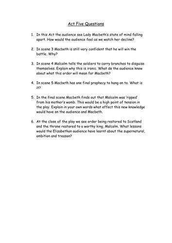 Macbeth act five questions | Teaching Resources