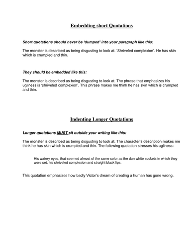 How to embed short and longer quotations | Teaching Resources