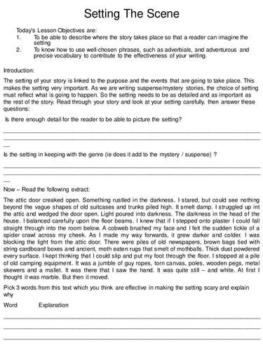 Cover Lesson Setting the Scene | Teaching Resources