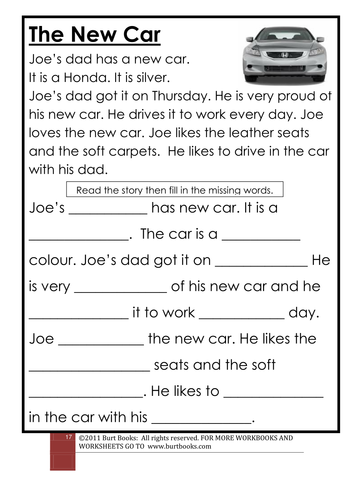 CLOZE PROCEDURE The New Car | Teaching Resources