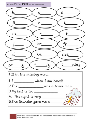 PHONICS FILL IN IGH or GHT INTO THE WORDS | Teaching Resources