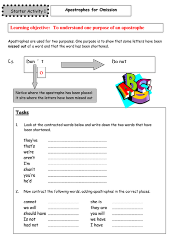 Apostrophes Starter Activity | Teaching Resources